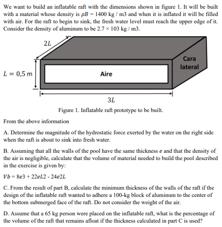 Solved We want to build an inflatable raft with the | Chegg.com