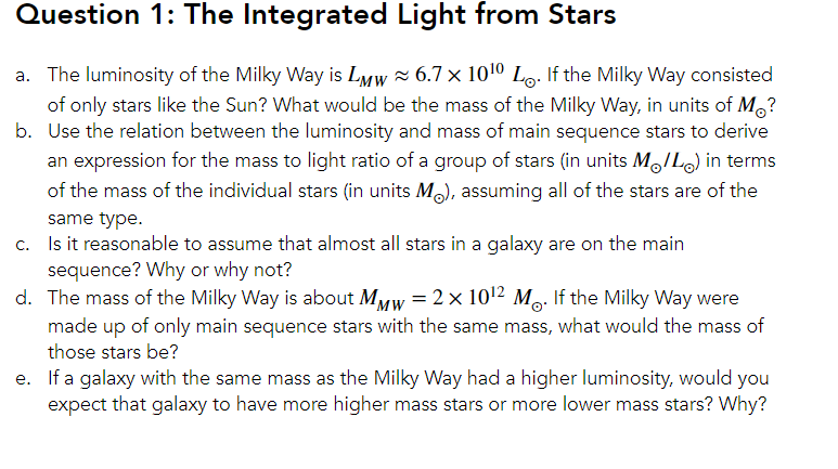 Solved Question 1: The Integrated Light from Stars C. a. The | Chegg.com