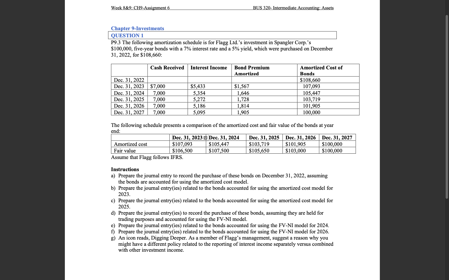 Solved Week 8\&9: CH9-Assignment 6 BUS 320-Intermediate | Chegg.com