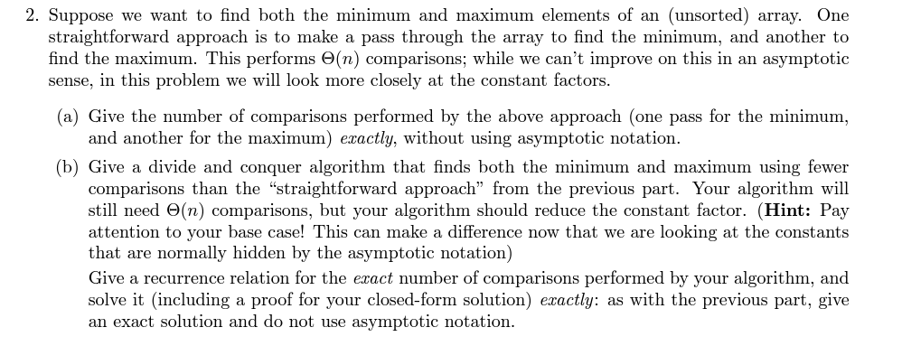 Solved 2. Suppose we want to find both the minimum and | Chegg.com