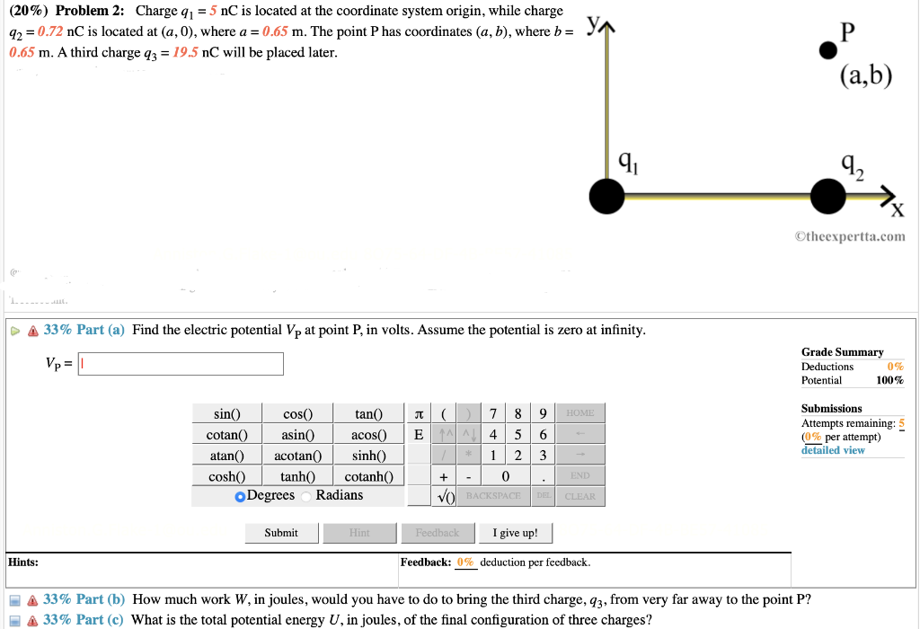 Solved (20\%) Problem 2: Charge q1=5nC is located at the | Chegg.com