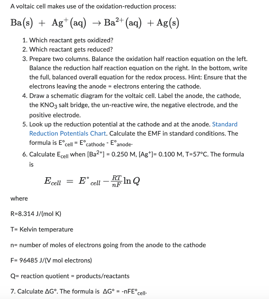Solved A voltaic cell makes use of the oxidation-reduction | Chegg.com
