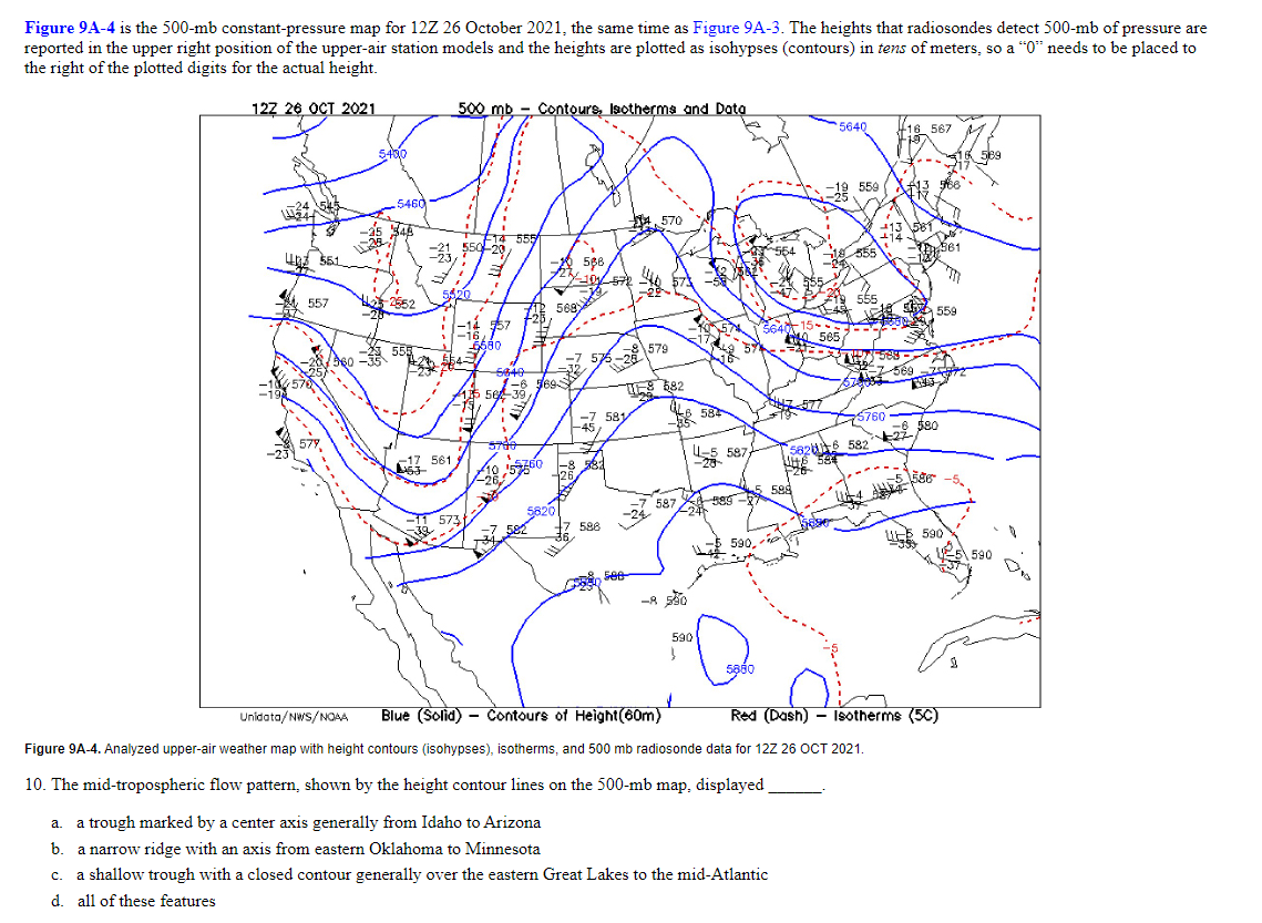 Figure 9 A−4 is the 500−mb constant-pressure map for | Chegg.com