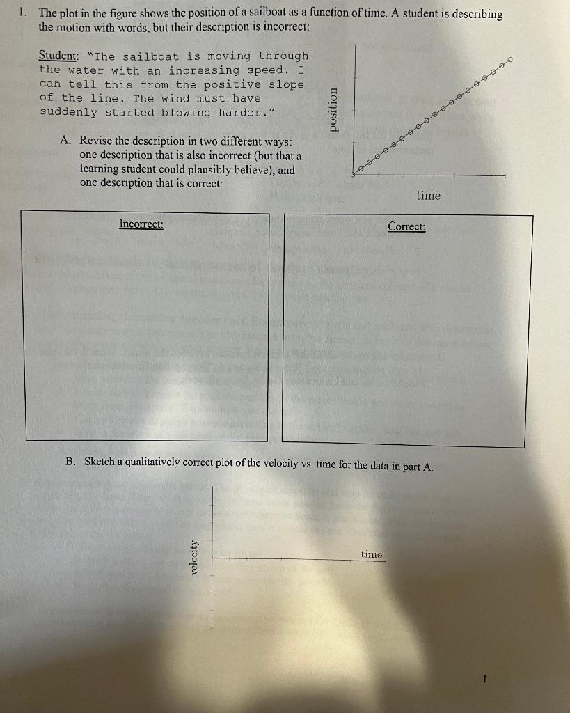 Solved 1. The plot in the figure shows the position of a | Chegg.com