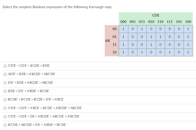 Solved Select the simplest Boolean expression of the | Chegg.com