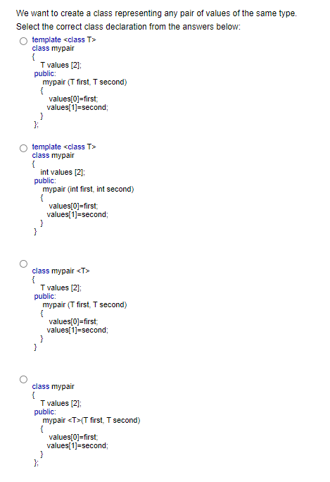 Solved We want to create a class representing any pair of | Chegg.com