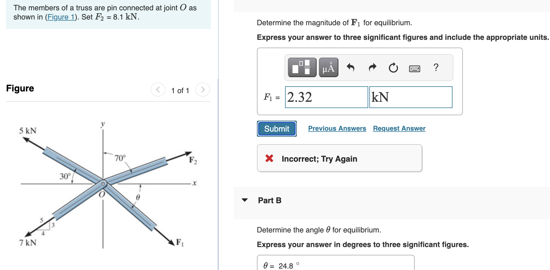 Solved The members of a truss are pin connected at joint O | Chegg.com