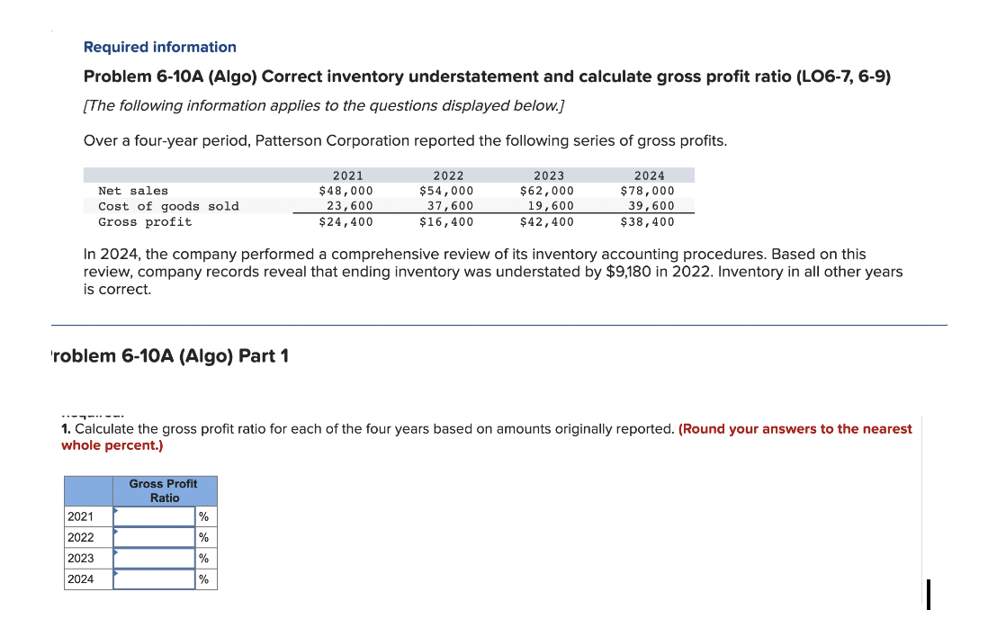 Solved Required information Problem 6-10A (Algo) Correct | Chegg.com