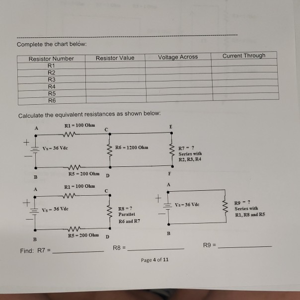 Solved Complete the chart below: Resistor Number R1 R2 R3 R4 | Chegg.com