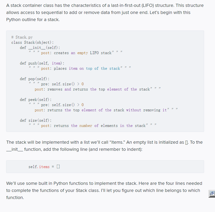 Solved A stack container class has the characteristics of a | Chegg.com