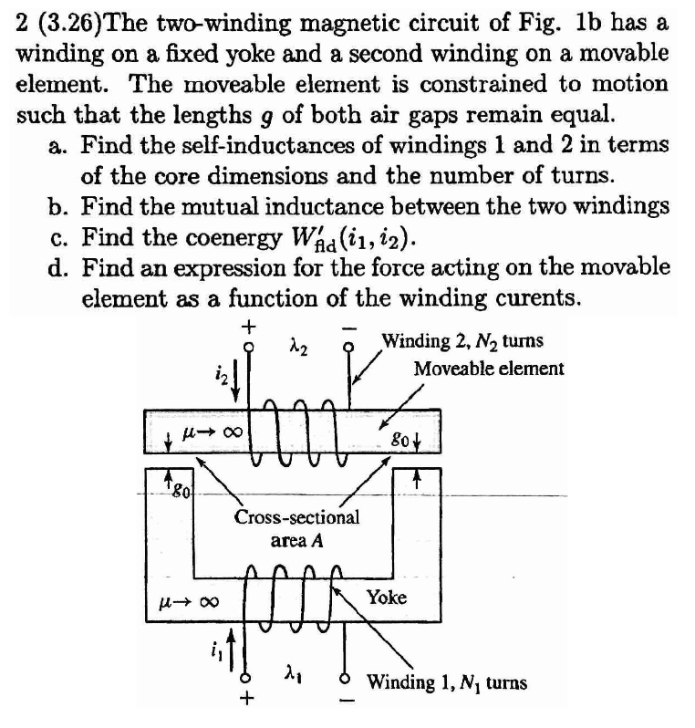 Solved 2 (3.26)The two-winding magnetic circuit of Fig. 1b | Chegg.com