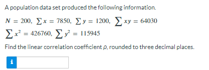 Solved A population data set produced the following | Chegg.com