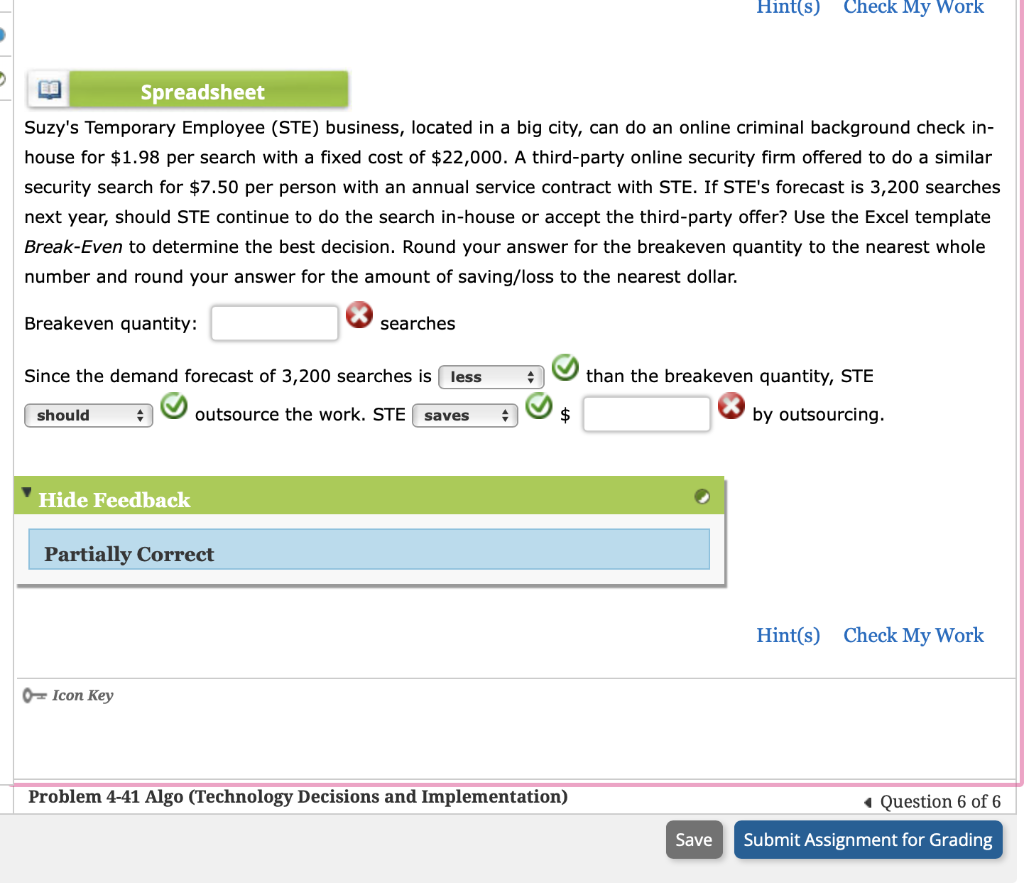 Solved Hint(s) Check My Work Spreadsheet Suzy's Temporary | Chegg.com