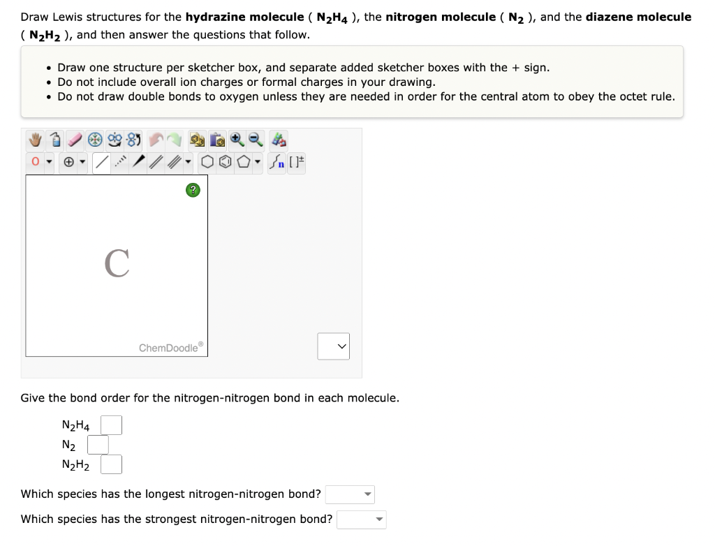Solved Draw Lewis structures for the hydrazine molecule ( | Chegg.com