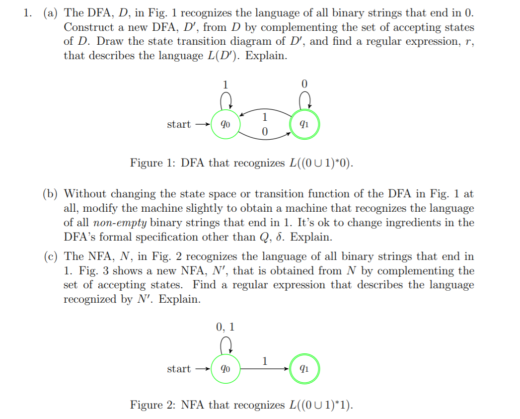 Solved 1. (a) The DFA, D, in Fig. 1 recognizes the language | Chegg.com