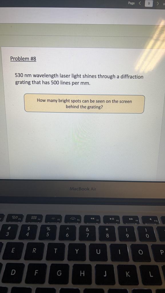 Solved 530 nm wavelength laser light shines through a | Chegg.com