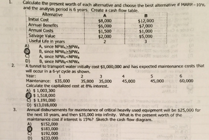 Solved Calculate the present worth of each alternative and | Chegg.com