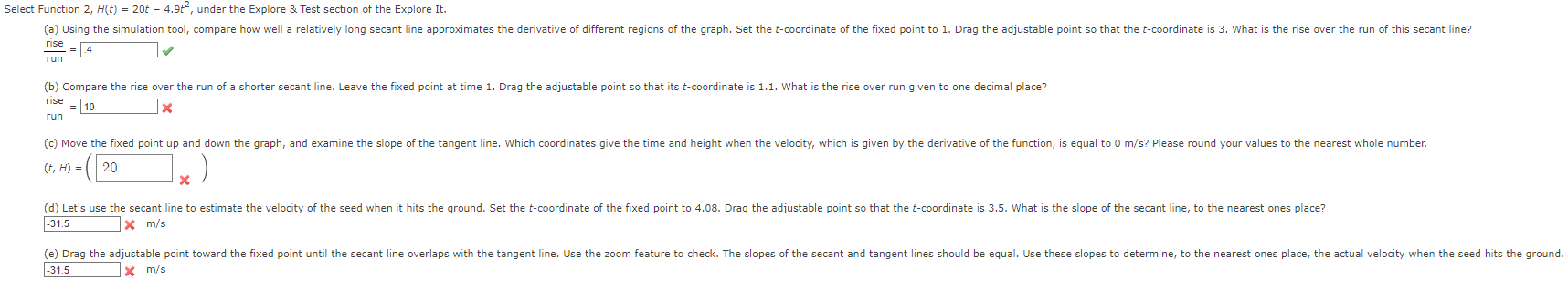 Solved ct Function 2,H(t)=20t−4.9t2, under the Explore \& | Chegg.com