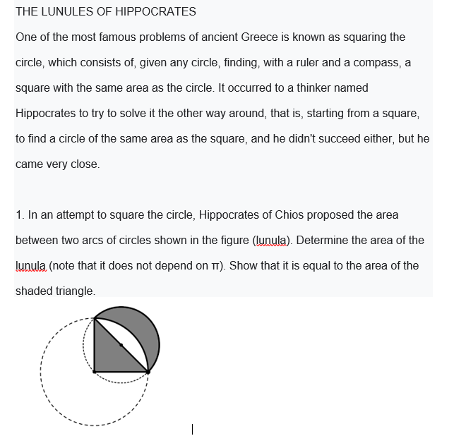 Solved THE LUNULES OF HIPPOCRATES One of the most famous | Chegg.com
