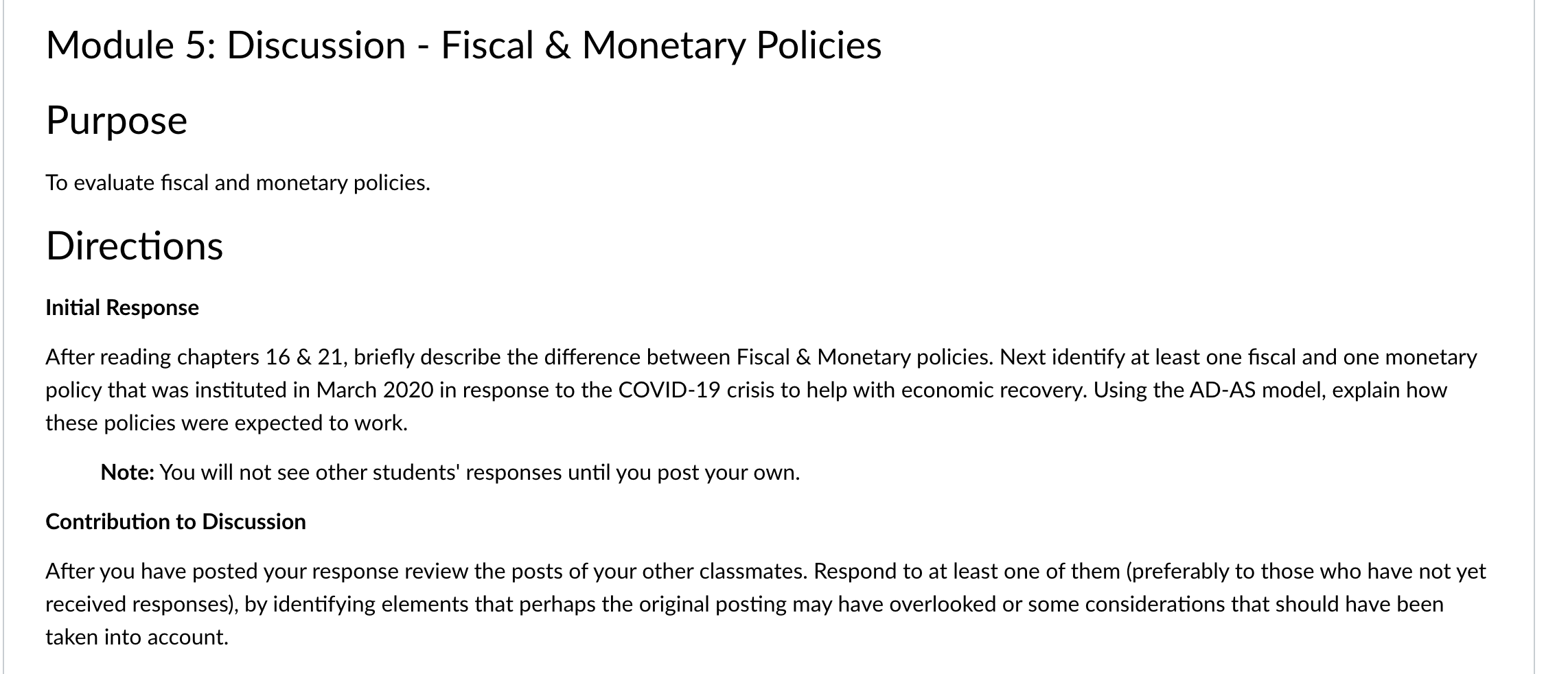 Solved Module 5: Discussion - Fiscal \& Monetary Policies | Chegg.com