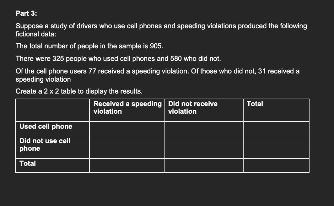 Solved Part 3: Suppose a study of drivers who use cell | Chegg.com