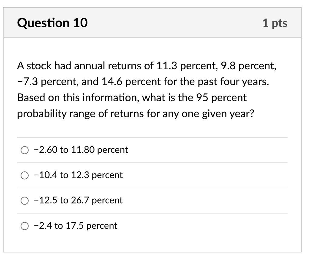Solved A stock had annual returns of 11.3 percent, 9.8 | Chegg.com