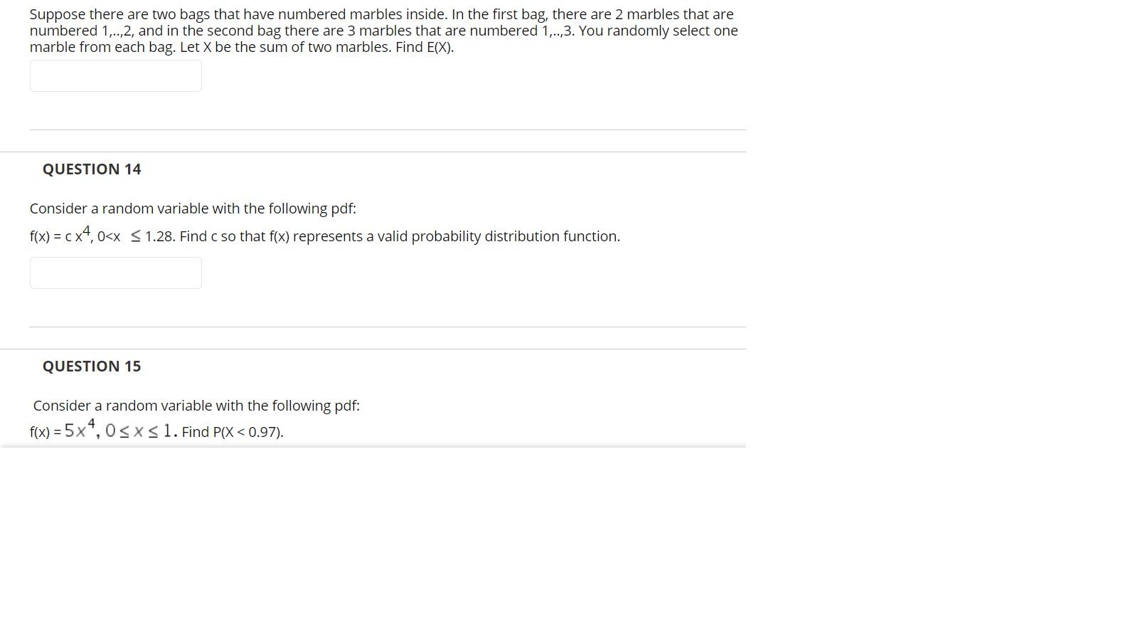 Solved Suppose there are two bags that have numbered marbles | Chegg.com