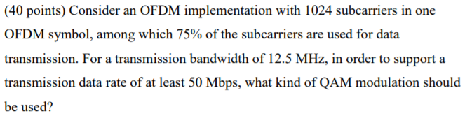(40 points) Consider an OFDM implementation with 1024 | Chegg.com