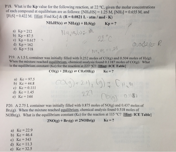 Solved P18. What is the Kp value for the following reaction, | Chegg.com