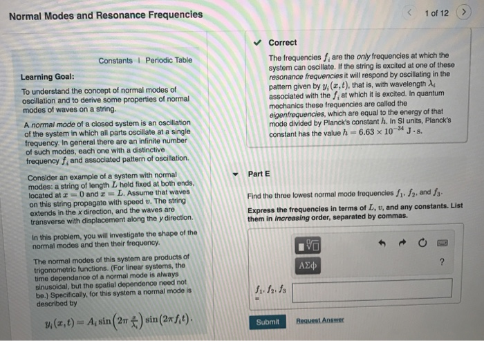 Solved Normal Modes and Resonance Frequencies 1 of 12> | Chegg.com