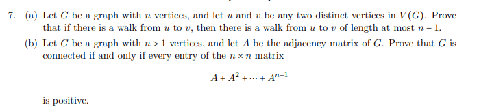 Solved (a) Let G be a graph with n vertices, and let u and v | Chegg.com