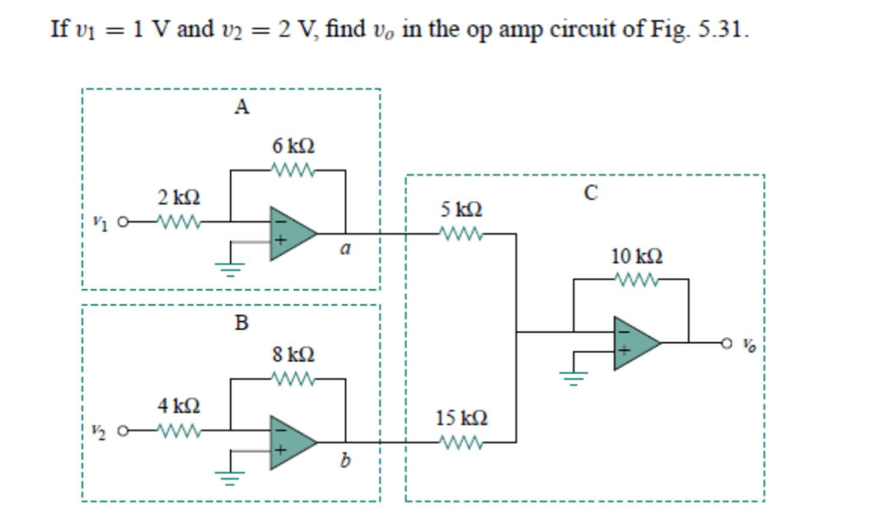 Solved If v1=1 V and v2=2 V, find vo in the op amp circuit | Chegg.com