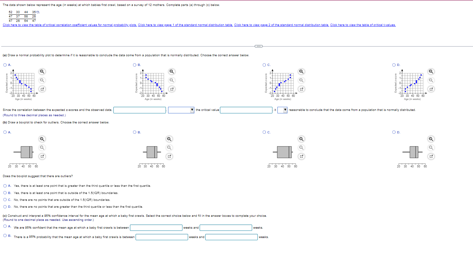 The data shown below represent the age (in weeks) at | Chegg.com