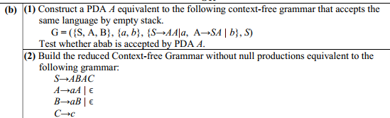 Solved (6) (1) Construct a PDA A equivalent to the following | Chegg.com