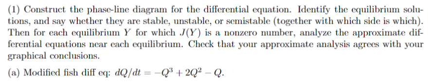 Solved (1) Construct the phase-line diagram for the | Chegg.com