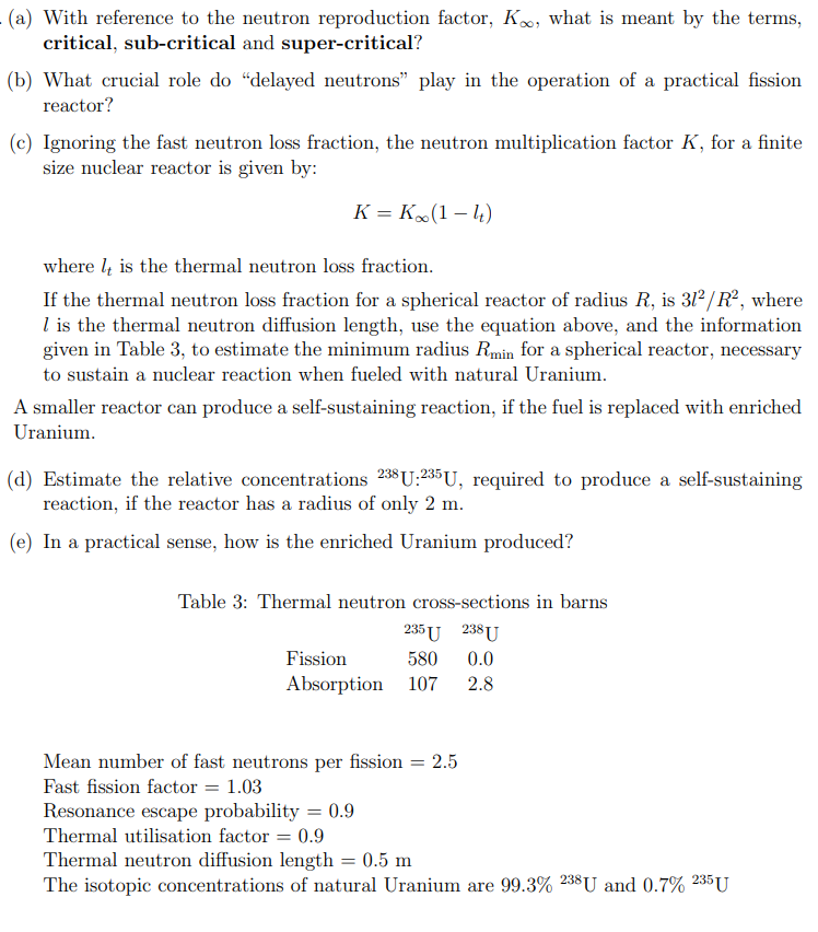 Solved (a) With reference to the neutron reproduction | Chegg.com