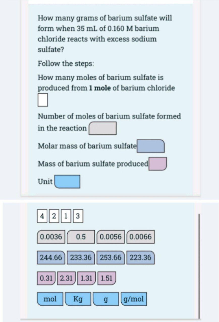 Solved How many grams of barium sulfate will form when 35 mL | Chegg.com