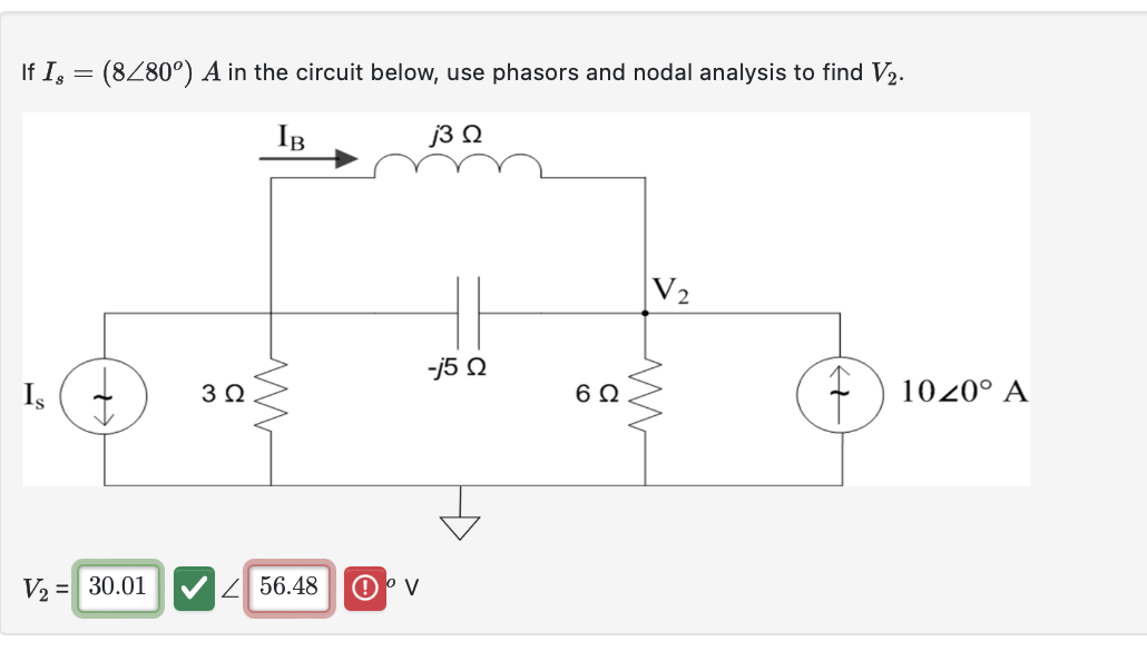 Solved If Is=(8?80°)A in ﻿the circuit below, use phasors and | Chegg.com