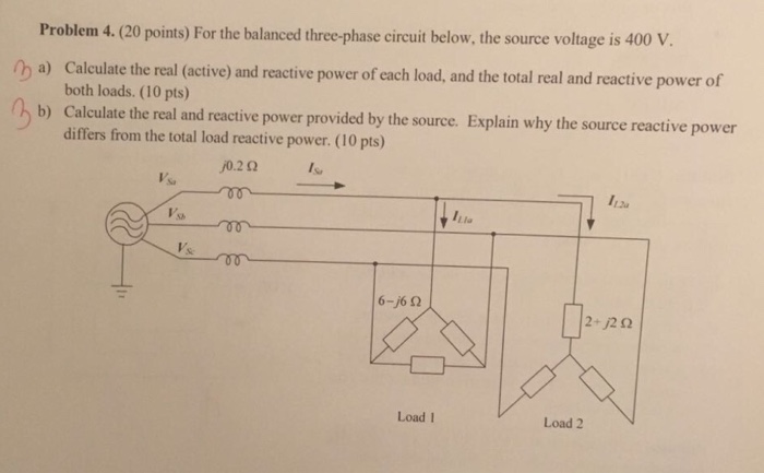 Solved For the balanced three-phase circuit below, the | Chegg.com