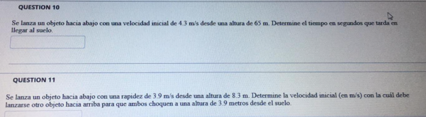 Solved 10) An object is thrown downward with a speed of 4.3 | Chegg.com