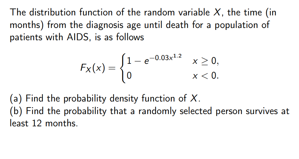 Solved The distribution function of the random variable X, | Chegg.com