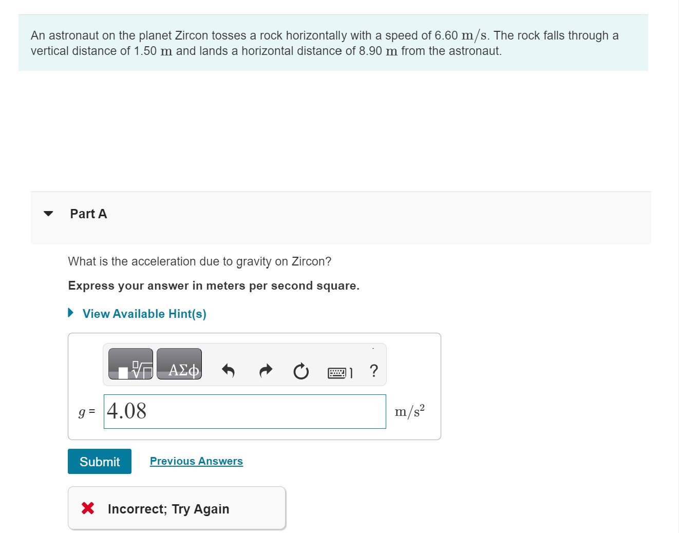 Solved An astronaut on the planet Zircon tosses a rock | Chegg.com