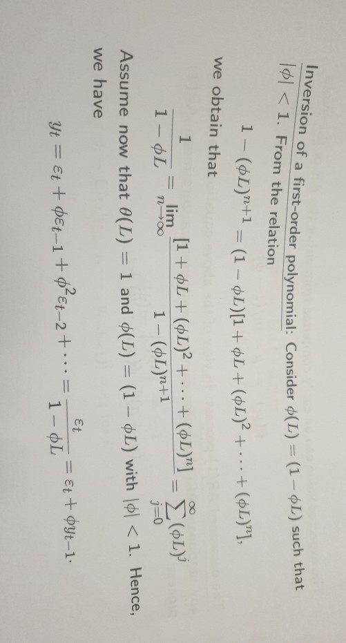 Solved Consider the following first order polynomial φ(L) = | Chegg.com