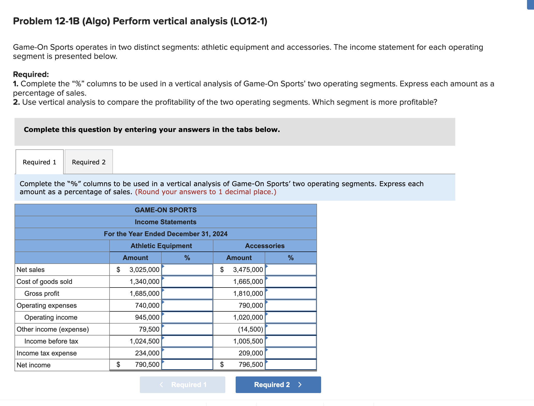 Solved Problem 12-1B (Algo) Perform vertical analysis | Chegg.com
