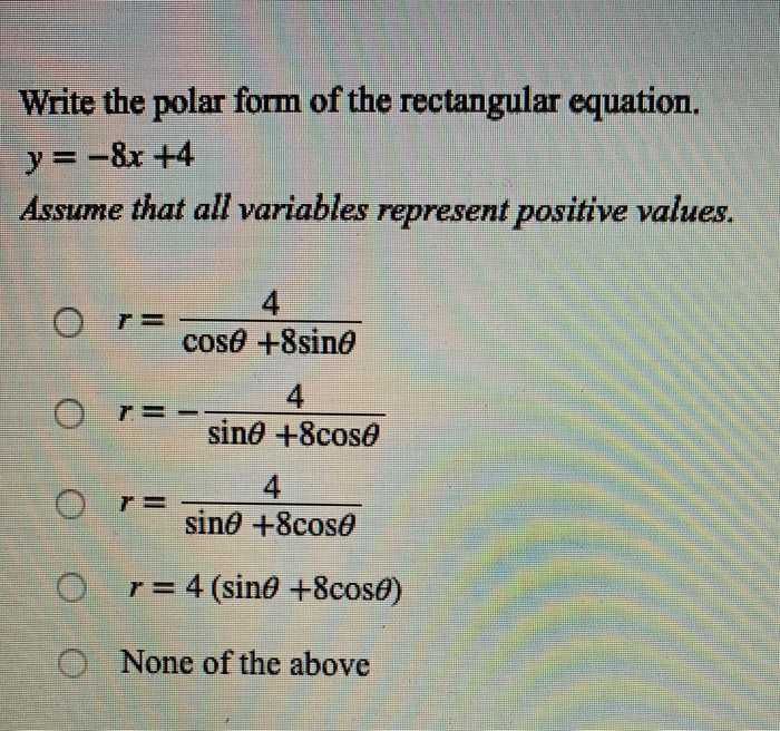Solved Write the polar form of the rectangular equation. | Chegg.com