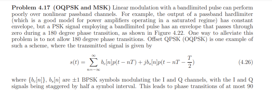 Problem 4.17 (OQPSK and MSK) Linear modulation with a | Chegg.com
