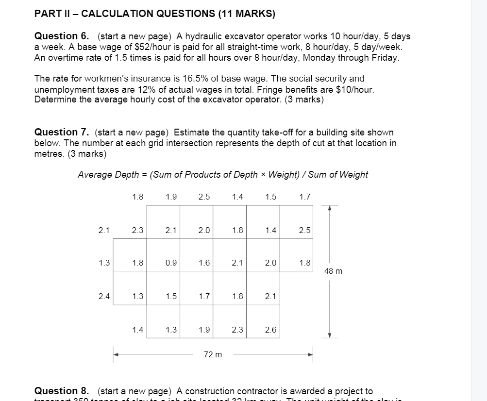 Solved PART II - CALCULATION QUESTIONS (11 MARKS) Question | Chegg.com