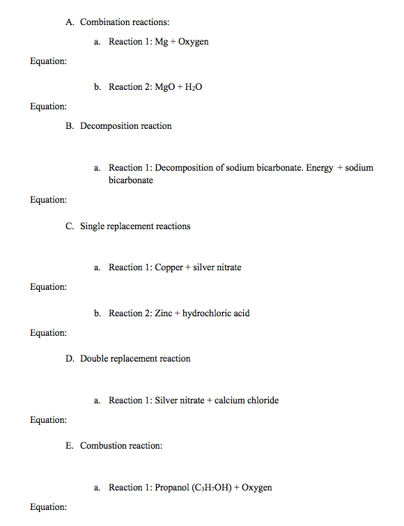Solved A. Combination reactions: a. Reaction 1: Mg + Oxygen | Chegg.com