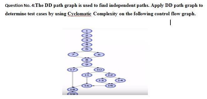Solved Question No. 4:The DD path graph is used to find | Chegg.com