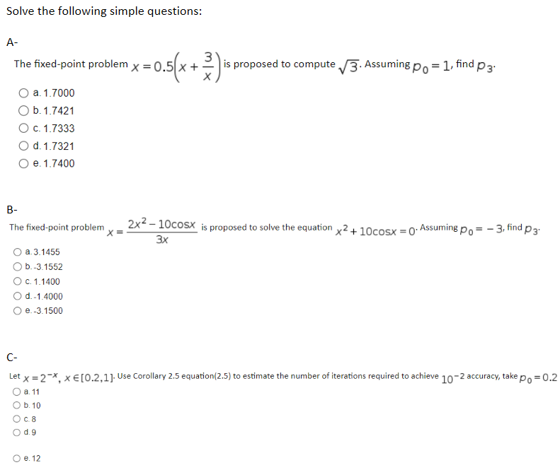 Solved Solve the following simple questions: A- The | Chegg.com